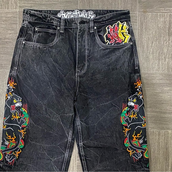 Jeans | Black Ninth Hall Pants With Panther Design | Poshmark